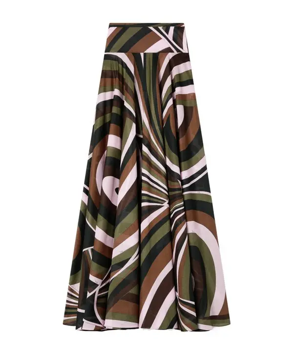 Emilio Pucci Iride Print Muslin Skirt In Khaki And Pink - 15% Off